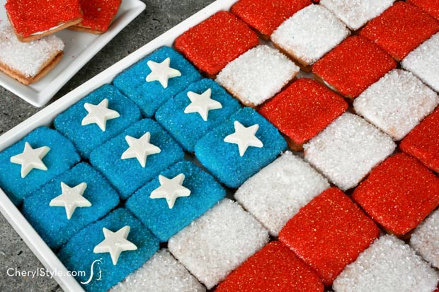 Flag cookie tray for 4th of July using bought cookies